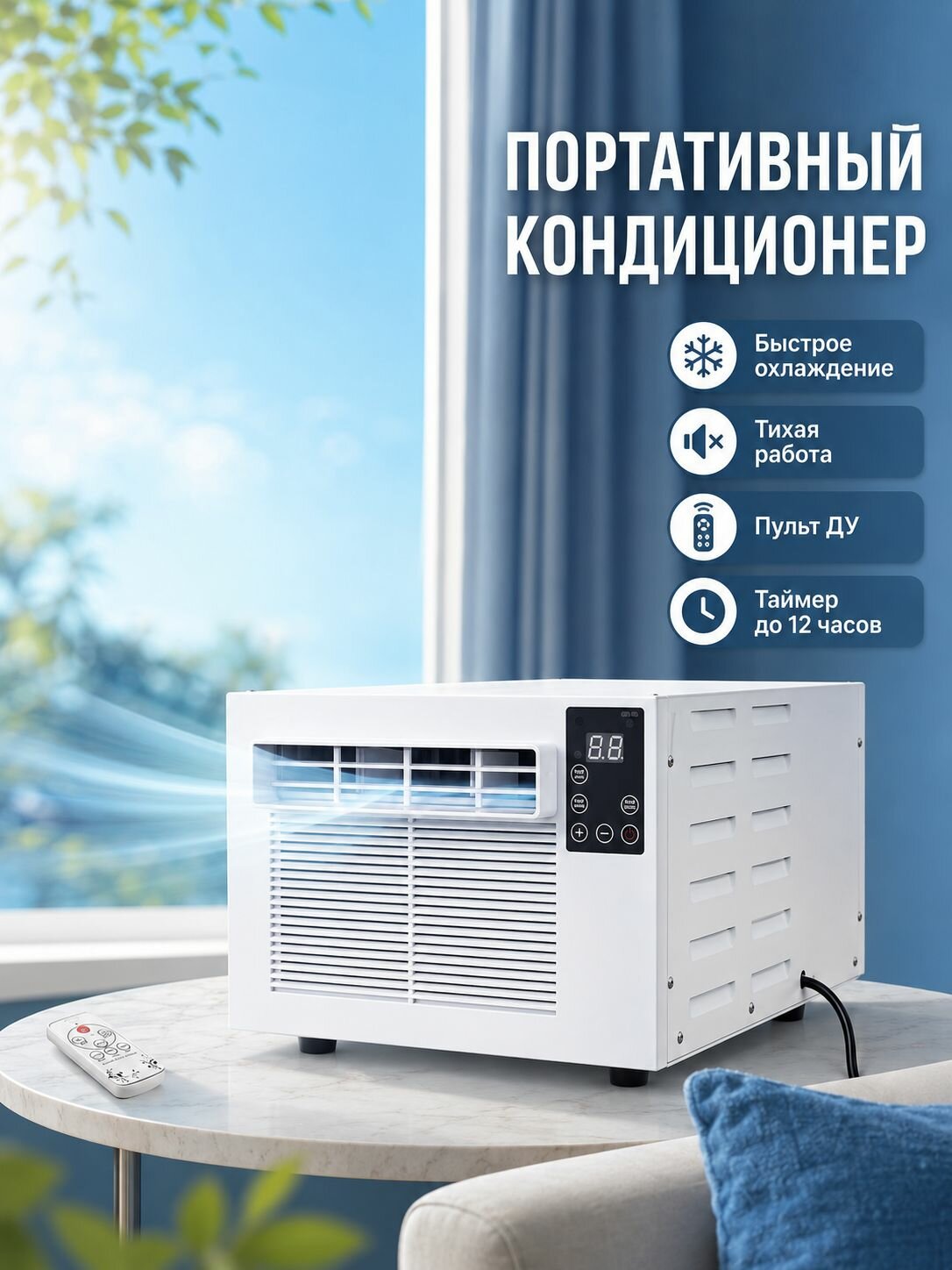 Портативный напольный мобильный кондиционер без установки, компрессорная система охлаждения для помещений