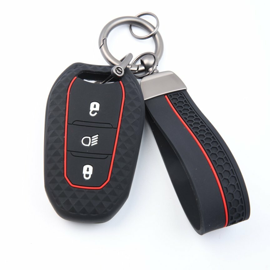 Силиконовый чехол для ключа автомобиля, черный, для моделей 208, 2008, 308, 3008, 508, 408, 307, 4008, с брелоком