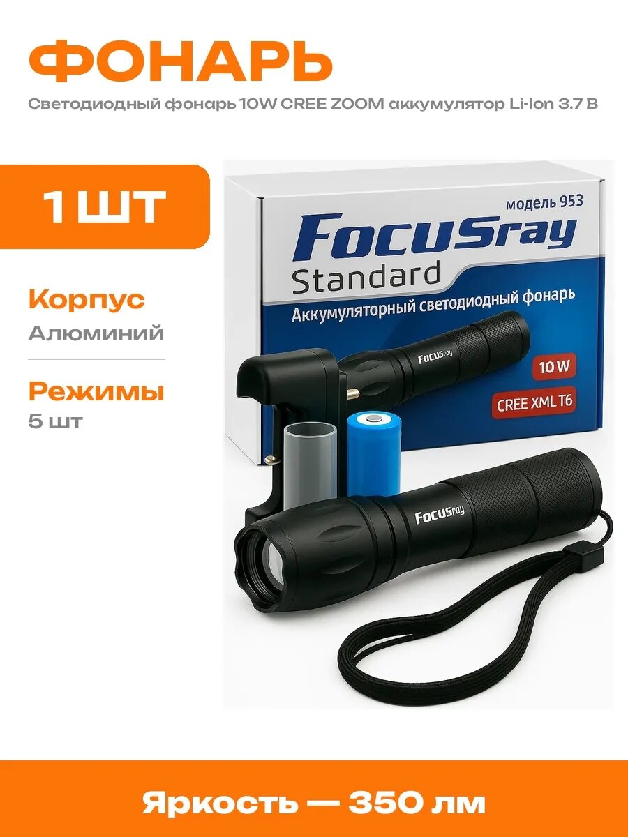 Фонарь ручной светодиодный CREE ZOOM 10W корпус алюминий ABS
