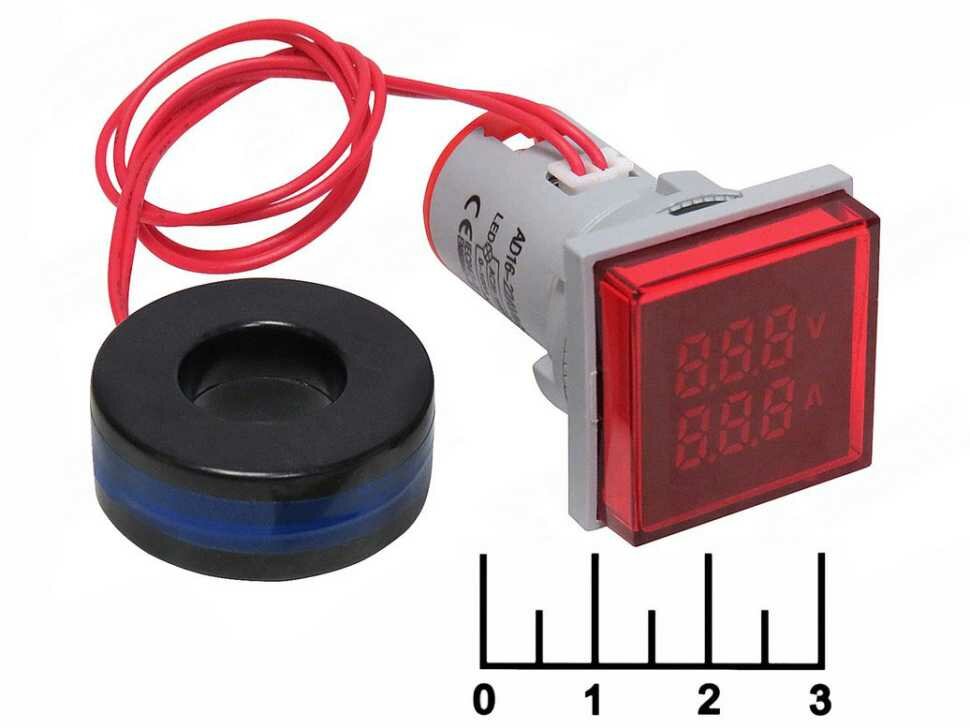 Вольтметр/амперметр 60-500VAC 0-100A AD16-22FVA цифровой красный