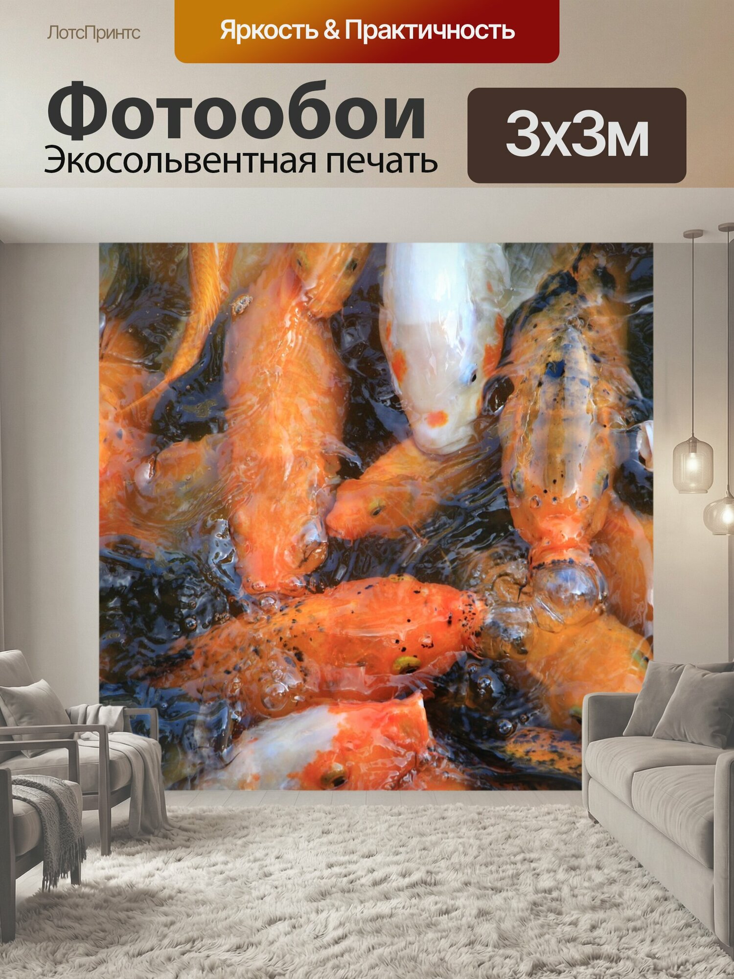 Фотообои "Карп, рыбы, золотая рыбка" 300x300 см. экосольвентная печать