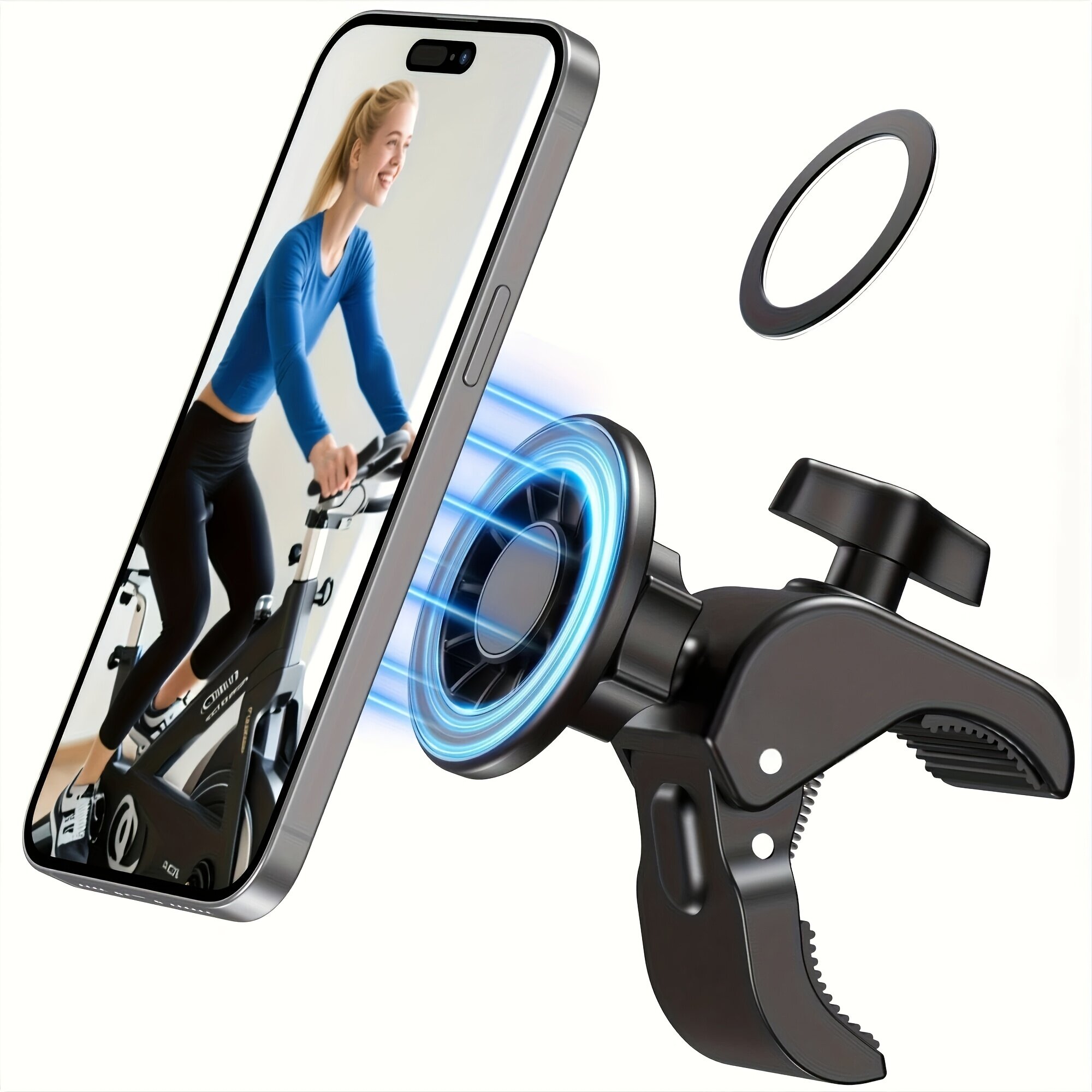 Магнитный держатель для смартфона с поворотом на 360 градусов и надежной фиксацией для беговой дорожки, велосипеда, гольф-кара, рулевого колеса и коляски, 1 шт.