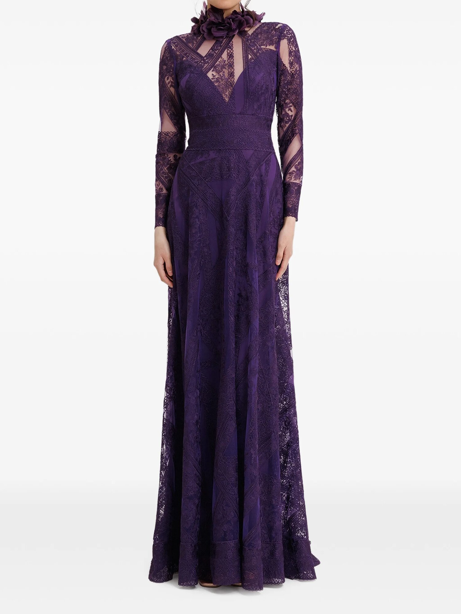 Платье Gemy Maalouf Patterned-lace long-sleeves maxi dress, размер 6, фиолетовый — фото 1