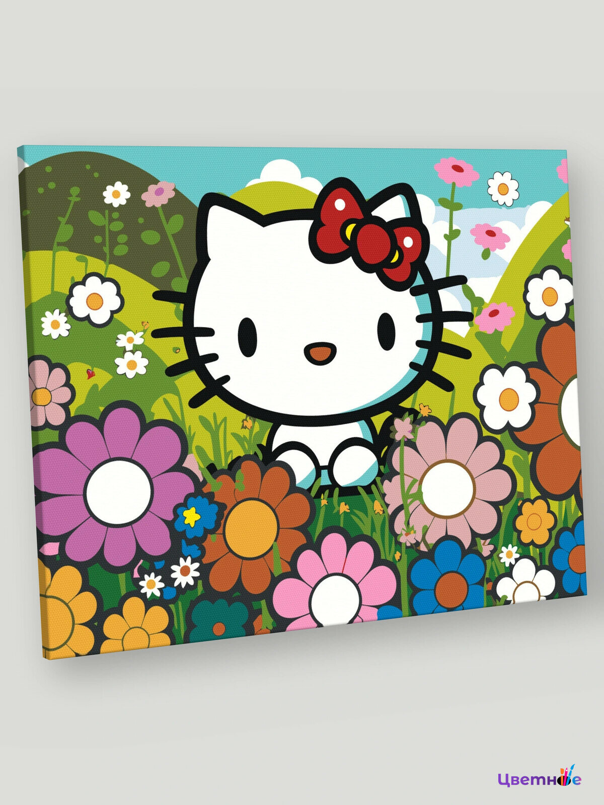 Картина по номерам на холсте с подрамником "Аниме Hello Kitty Хеллоу Китти: Цветы" Раскраска 40x50 см, Кошки Детские