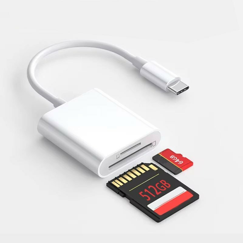 Картридер 2-в-1 USB-C, адаптер USB-C на SD/TF карту OTG для iPad Pro, MacBook и других планшетов, белый