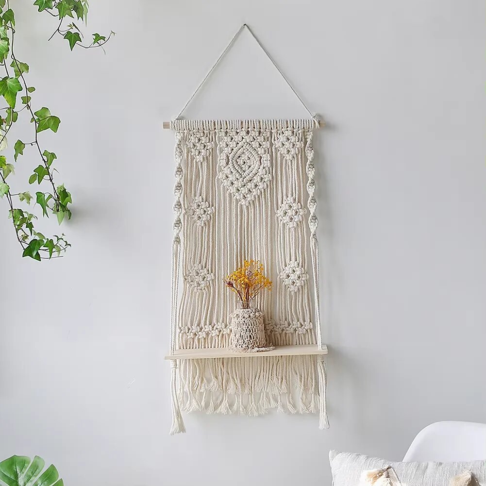 Деревянная подвесная полка макраме shelf M0674-1
