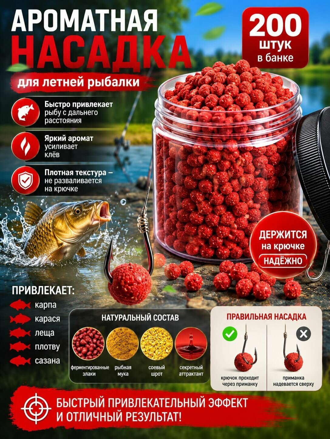 Летняя рыбная приманка, подходящая для ловли плотвы, карпа и смешанных пород, гранулированный корм, около 200 гранул. прикормка гранулированная летняя для карпа плотвы