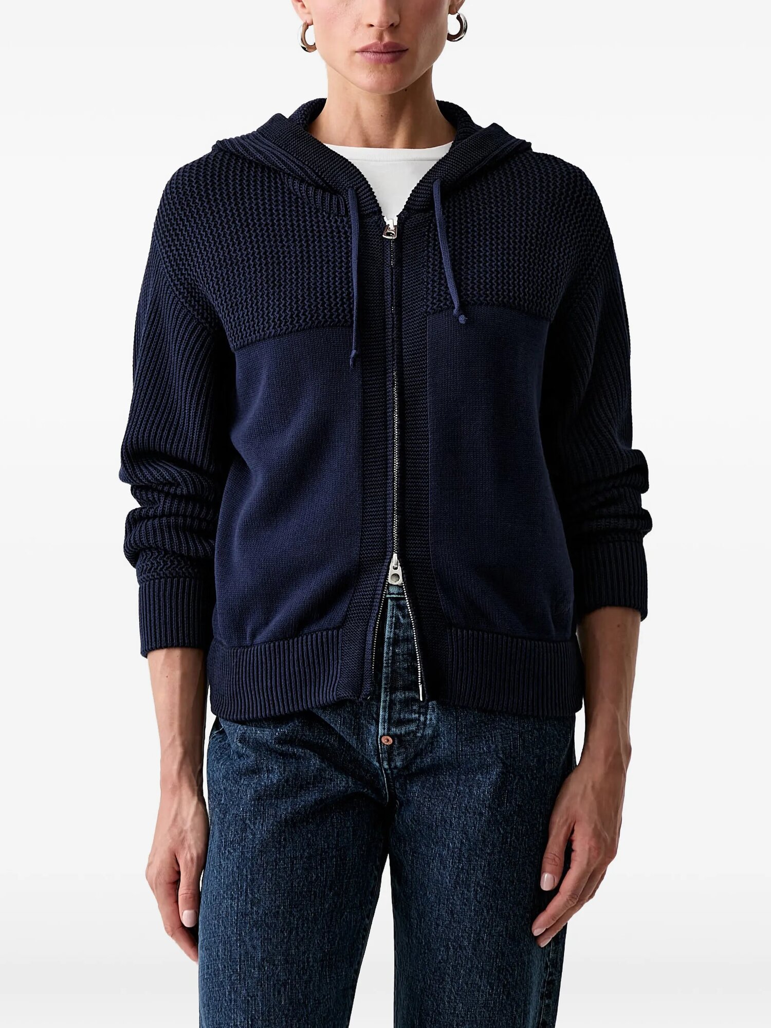 Худи Textured-knit zip-up hoodie