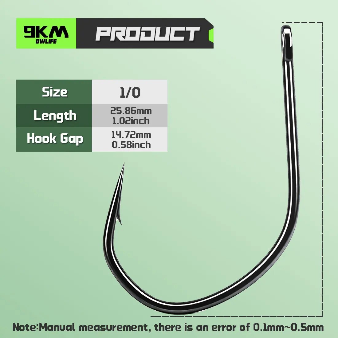 Крючки 9KM V-Bend Wacky Hook для джиг-рыбалки Зеленый, 50pcs, Size 1-0