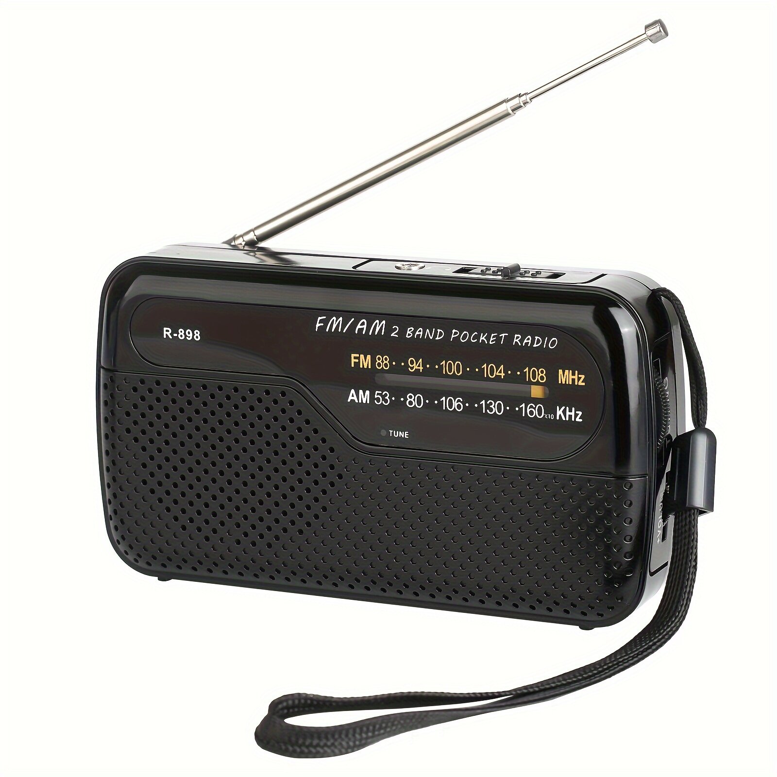 Портативное мини-радио R-898, AM/FM, с динамиком и разъемом для наушников, черный, работает от 2 батареек AA (не входят в комплект), отличный подарок на День благодарения, Рождество и Новый год