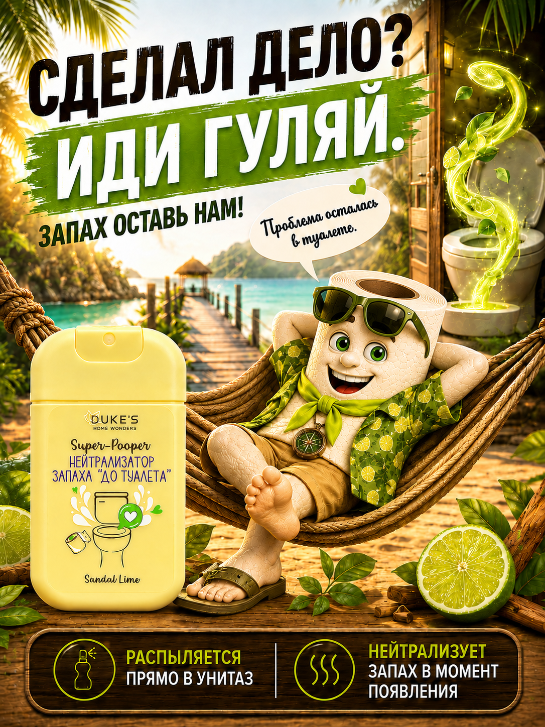 Нейтрализатор запаха "до туалета" "Super-Pooper", аромат "Sandal Lime" (Сандал Лайм), 30 мл