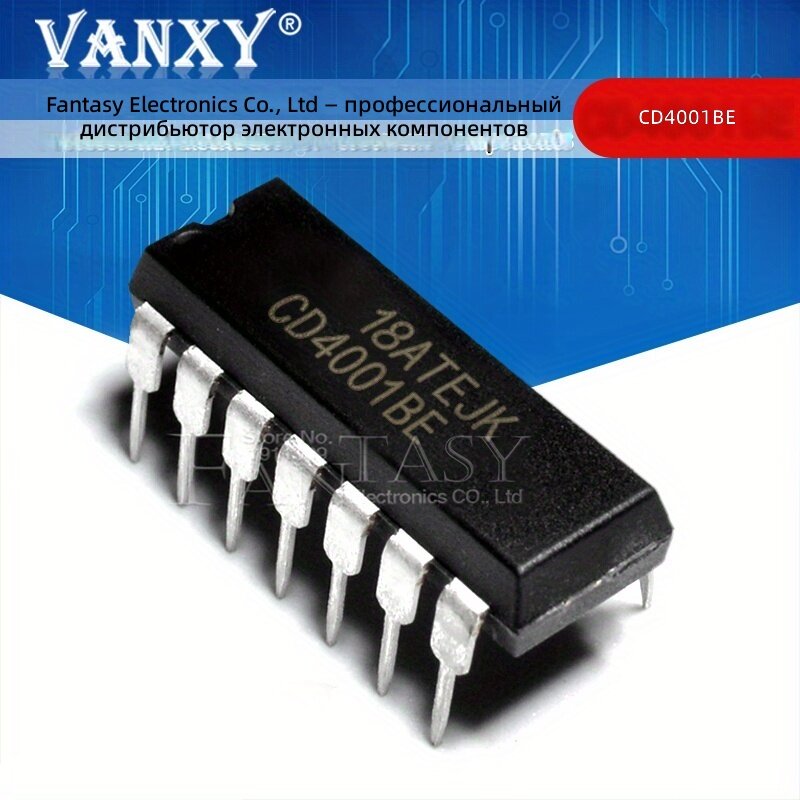 Микросхемы логические DIP CD4001BE, 10 шт.