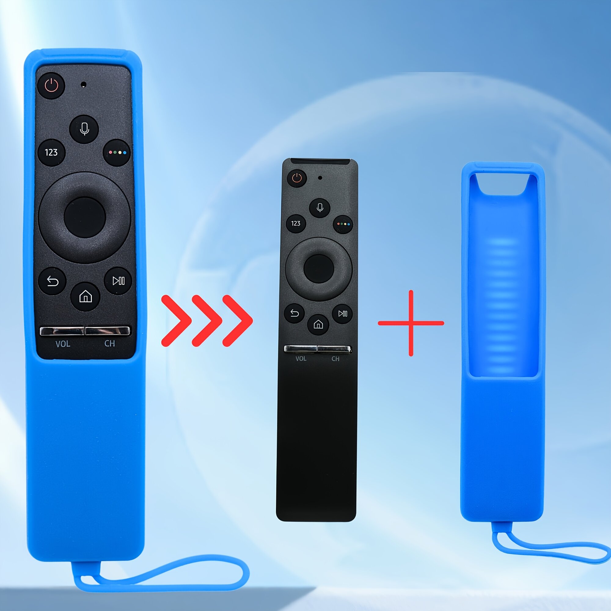 Набор 2 шт: универсальный голосовой пульт для Smart TV и силиконовый чехол, синий, совместим с телевизорами с изогнутым экраном, LED, LCD, 8K/4K
