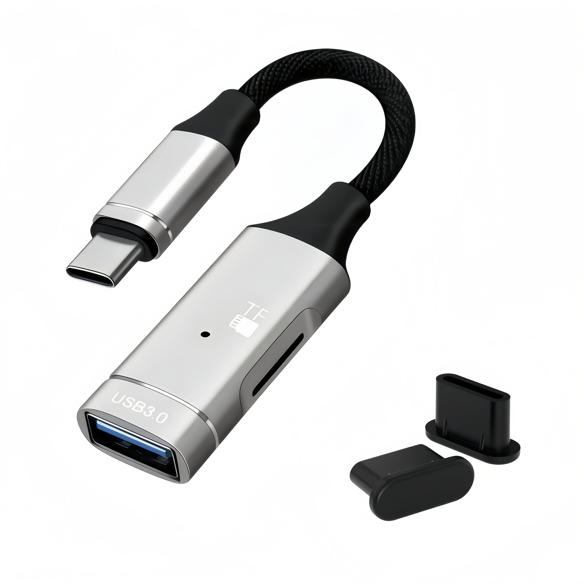 Картридер USB 3.0 OTG Type-C для TF-карт и 2 заглушки для портов, цвет Gun Gray