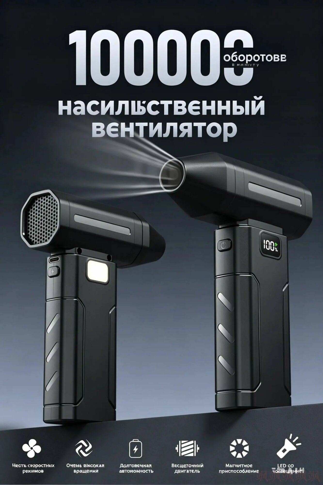 Фен для розжига углей с аккумулятором / воздуходувка для костра с встроенным фонариком / вентилятор для гриля и барбекю
