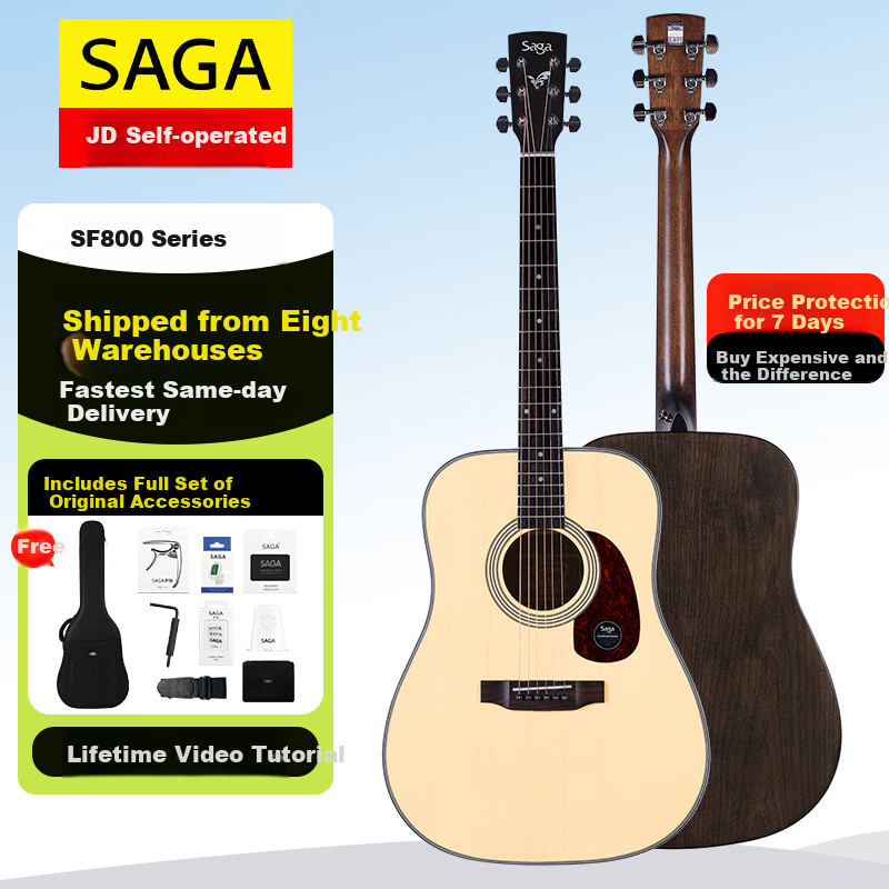 SAGA SF800 Улучшенная акустическая гитара для начинающих из натурального дерева 41 дюйм с учебными материалами