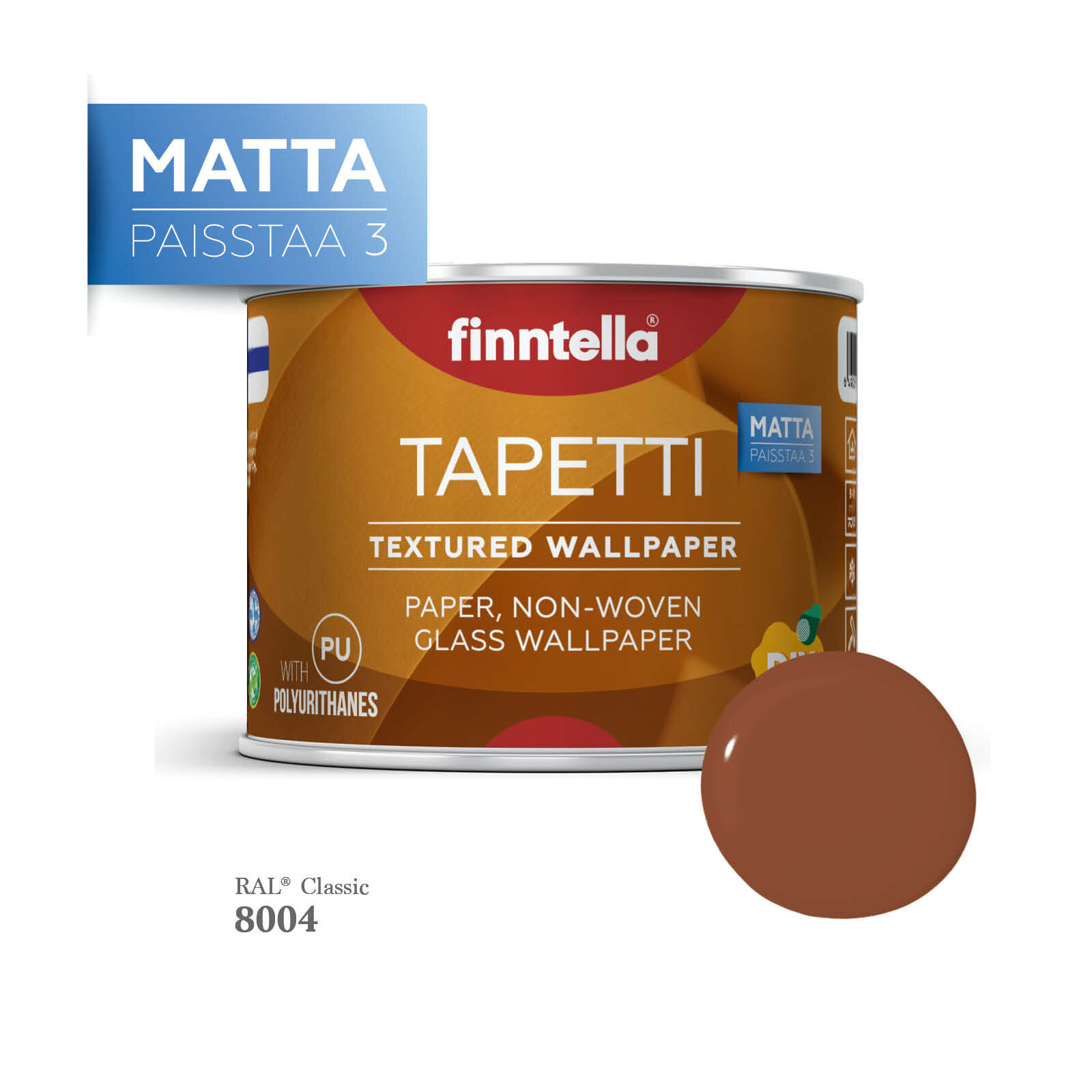Матовая краска для обоев под окраску TAPETTI Matta FINNTELLA, Цвет RAL 8004 Медно-коричневый (Copper brown), 0,45л