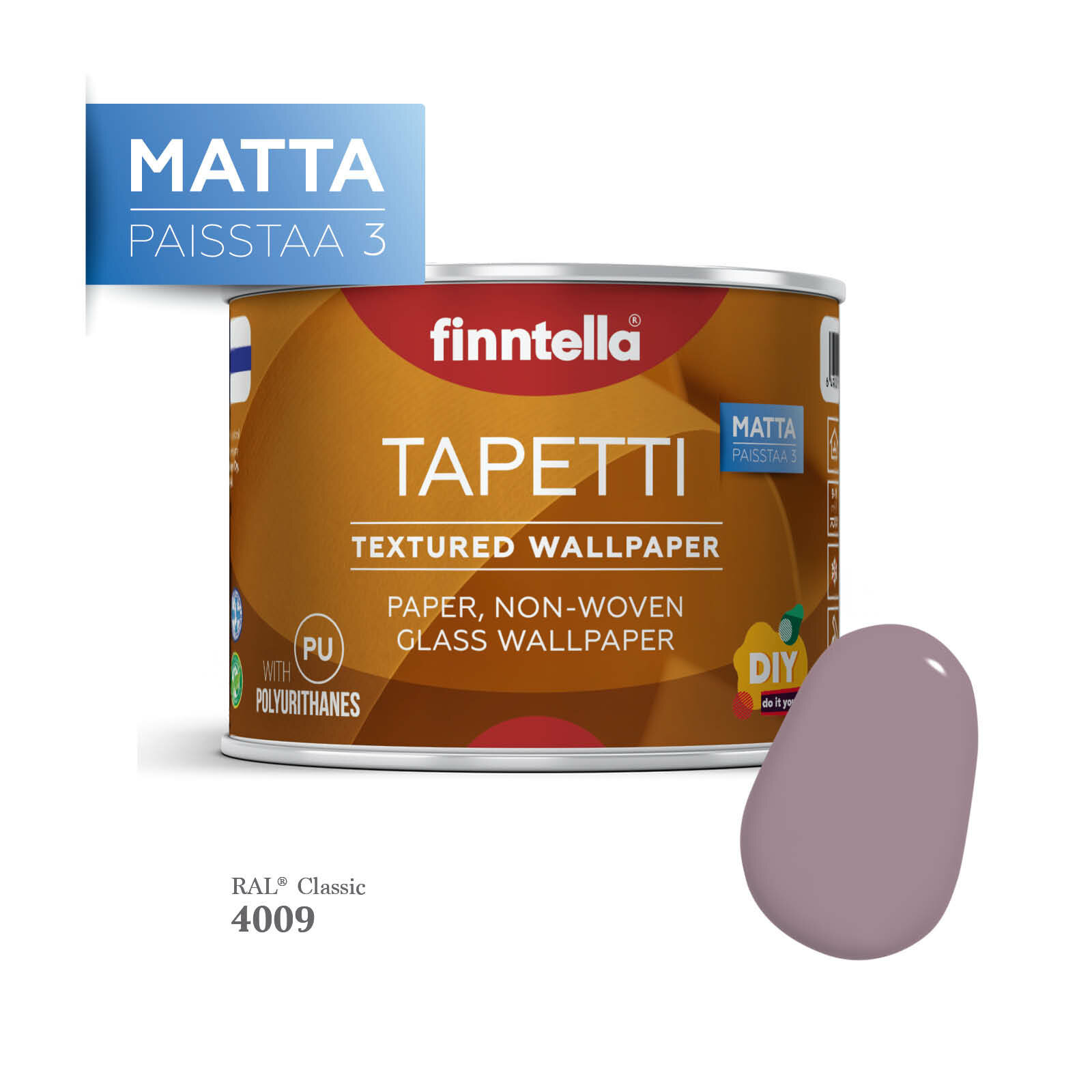 Матовая краска для обоев под окраску TAPETTI Matta FINNTELLA, Цвет RAL 4009 Сигнальный фиолетовый (Signal violet), 0,45л