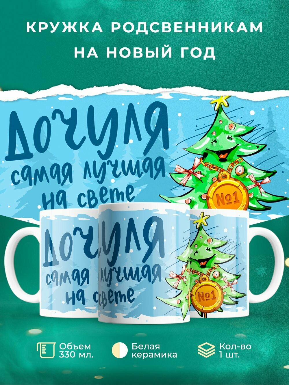 Кружка дочке на новый год 2026 Family look "ёлочка"