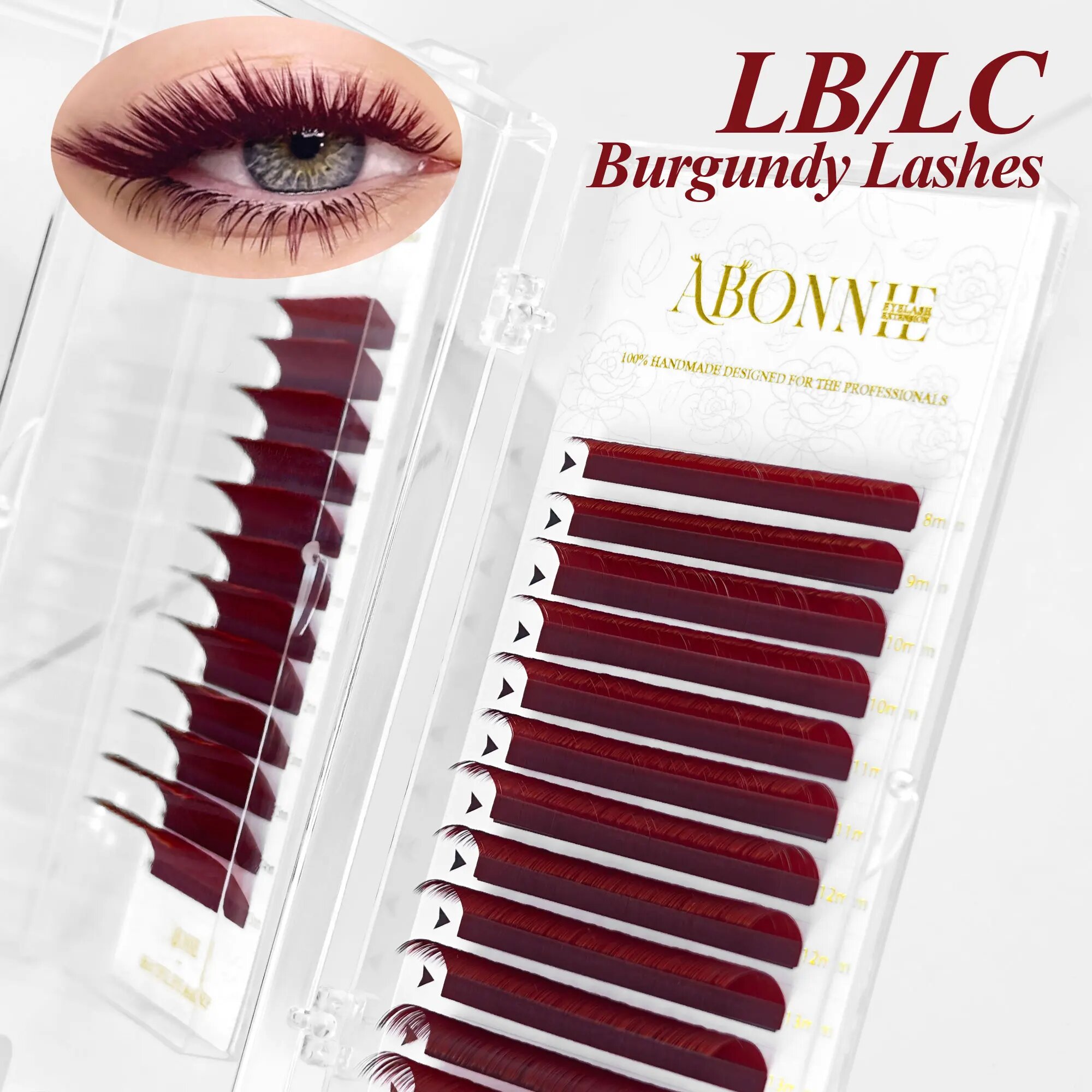 Индивидуальные цветные ресницы Abonnie Burgundy Lashes LC, 0,07 мм