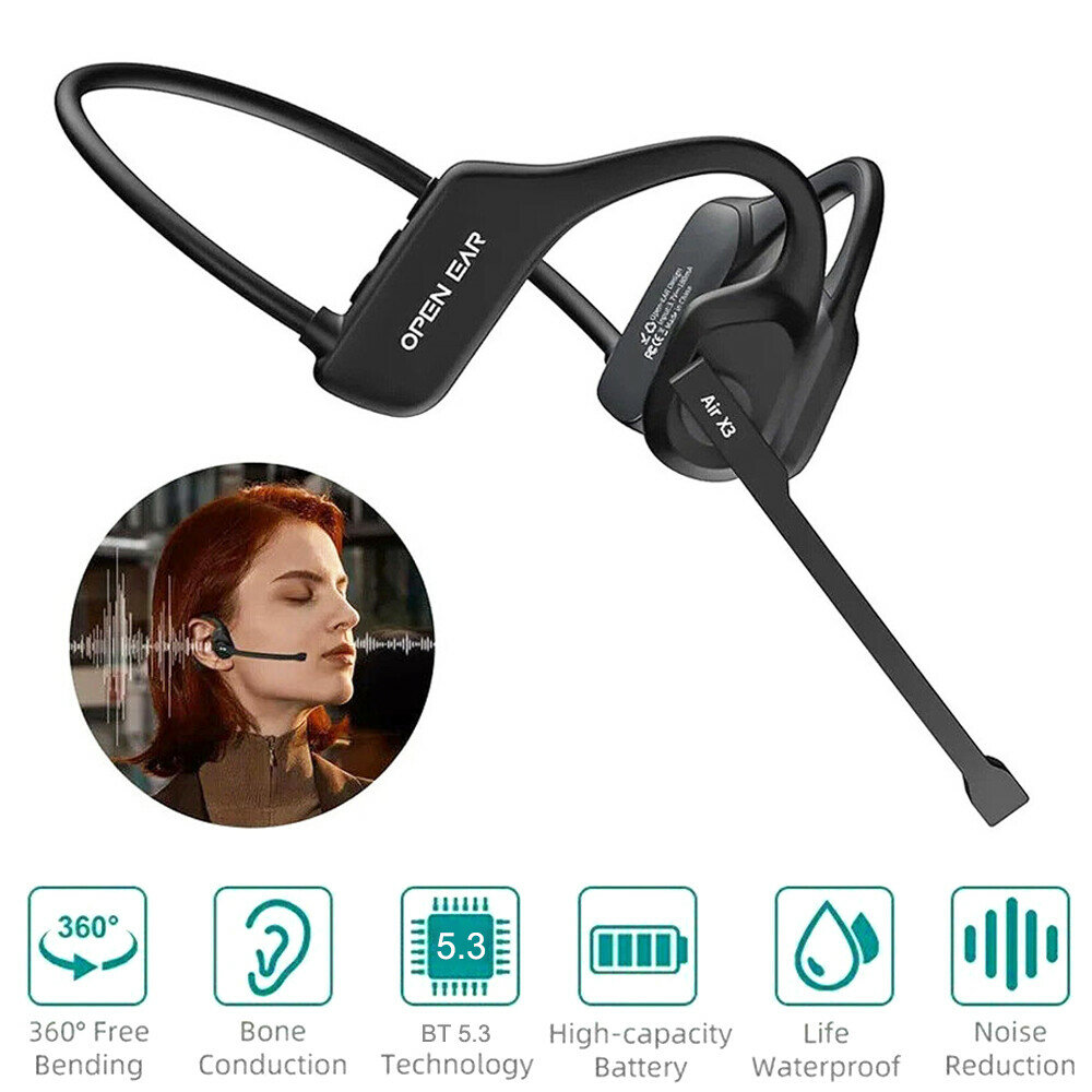 Беспроводная гарнитура костной проводимости Bluetooth 5.3 открытые наушники с микрофоном