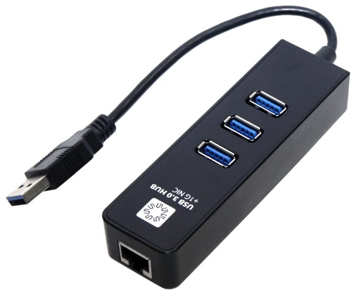 Разветвитель USB 5BITES UA3-45-04BK, сетевая карта, USB 3.0, Black