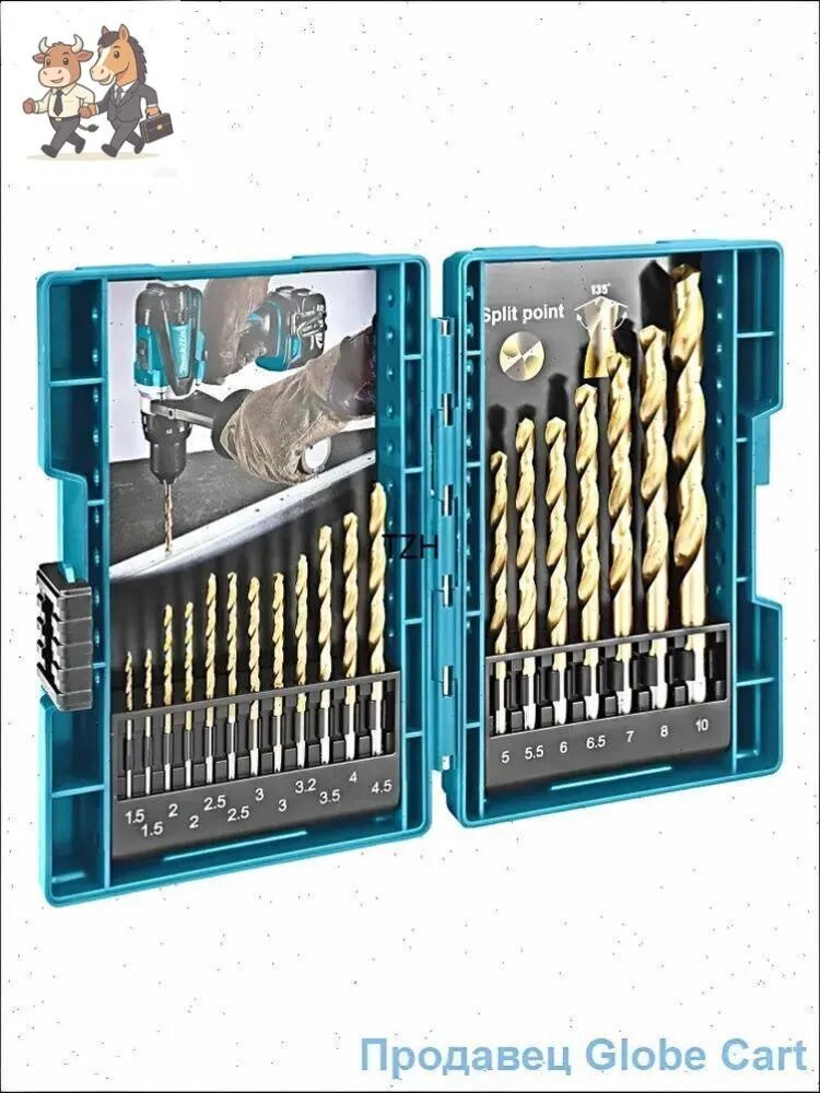 Набор сверл Makita 19 шт спиральные HSS-TIN для металла, диаметр 1.5-10 мм