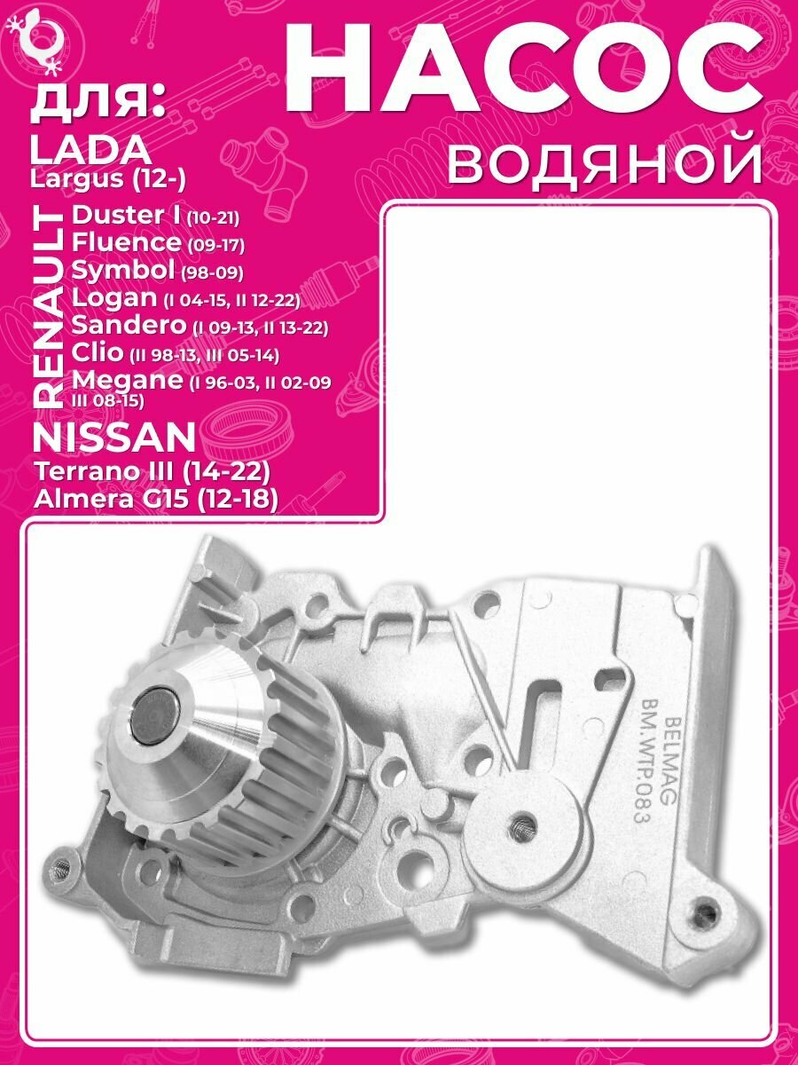 Насос водяной белмаг для Renault Logan, Nissan Almera G15, Lada Largus (К4М, K7J 10-)