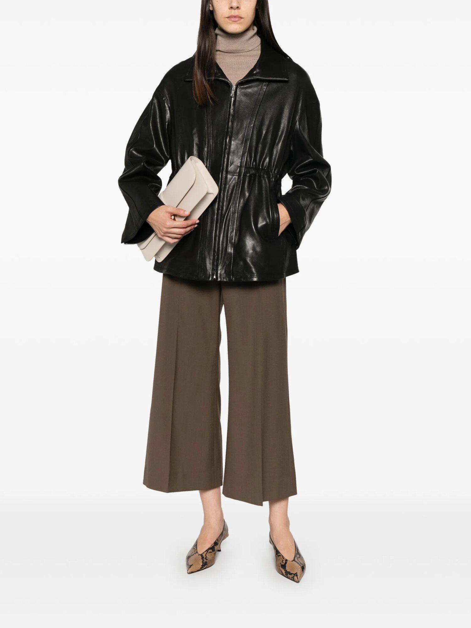 Куртка Nour Hammour Drawstring-waist leather jacket, размер 40 — фото 1