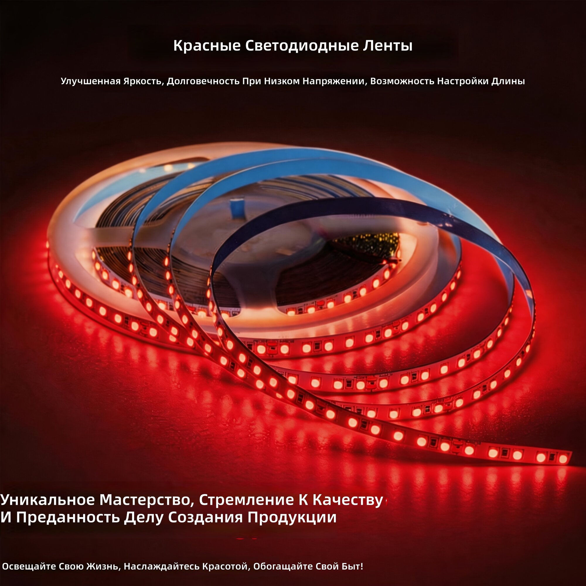 Низковольтная декоративная светодиодная лента, красная, 24V, 10 м, с проводкой и блоком питания, можно резать, легко монтируется, для декора и освещения