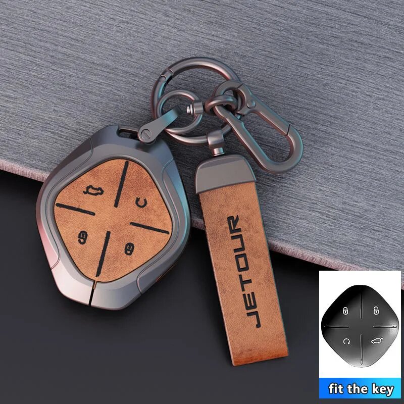 Чехол Для Автомобильного Ключа Из Цинкового Сплава Для Jetour Dashing 2025-2026, Brown with keychain