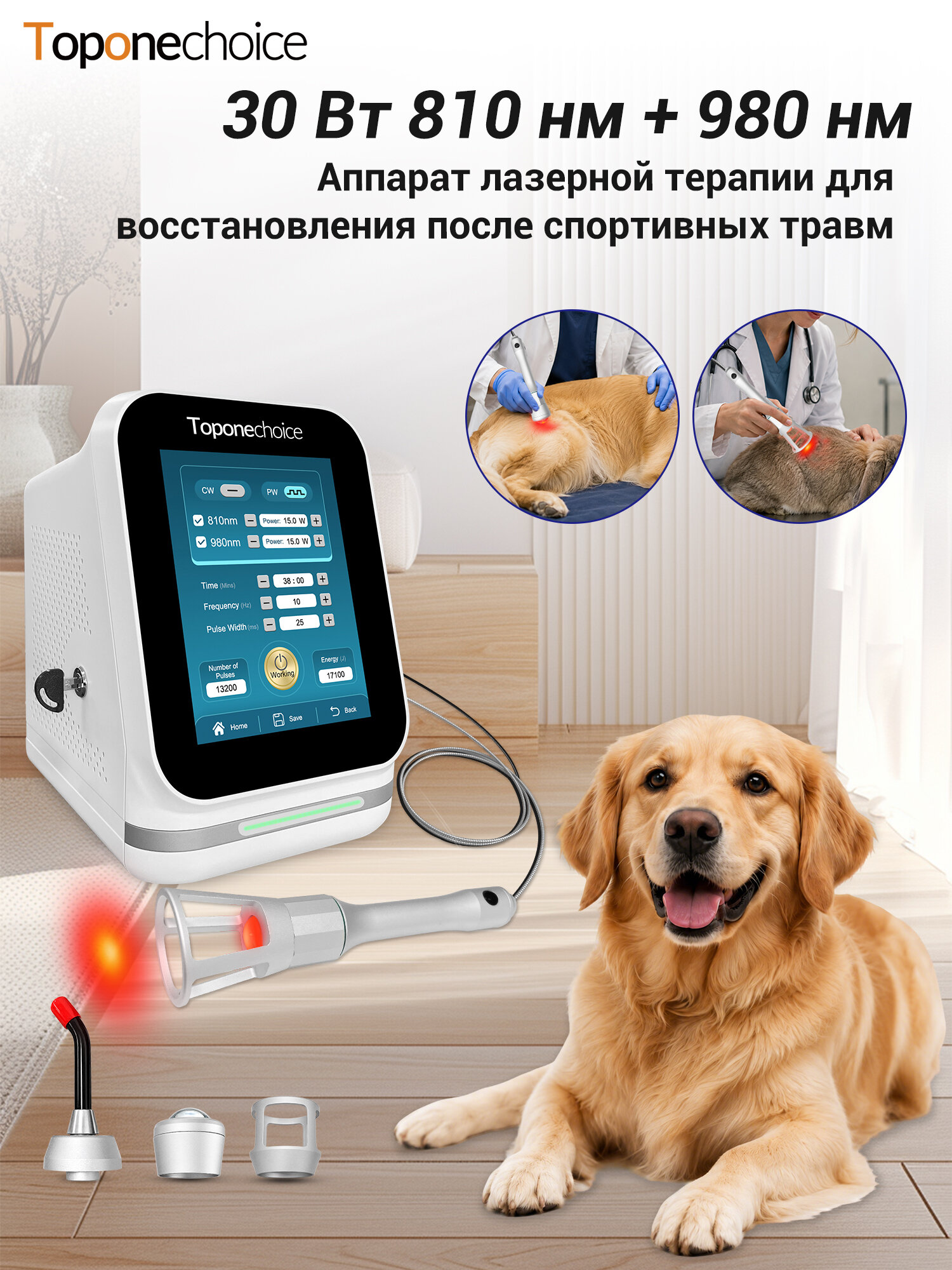 Toponechoice Аппарат Лазер IV класса 30Вт 810нм+980нм для физиотерапии и спортивной реабилитации