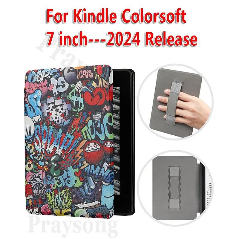 Флип-кейс для Kindle Colorsoft, 7-дюймовый смарт-кейс с браслетом, функция автоматического пробуждения для Kindle 12-го поколения 2024 года выпуска, Магнитная защита кожи, удобный помощник для чтения