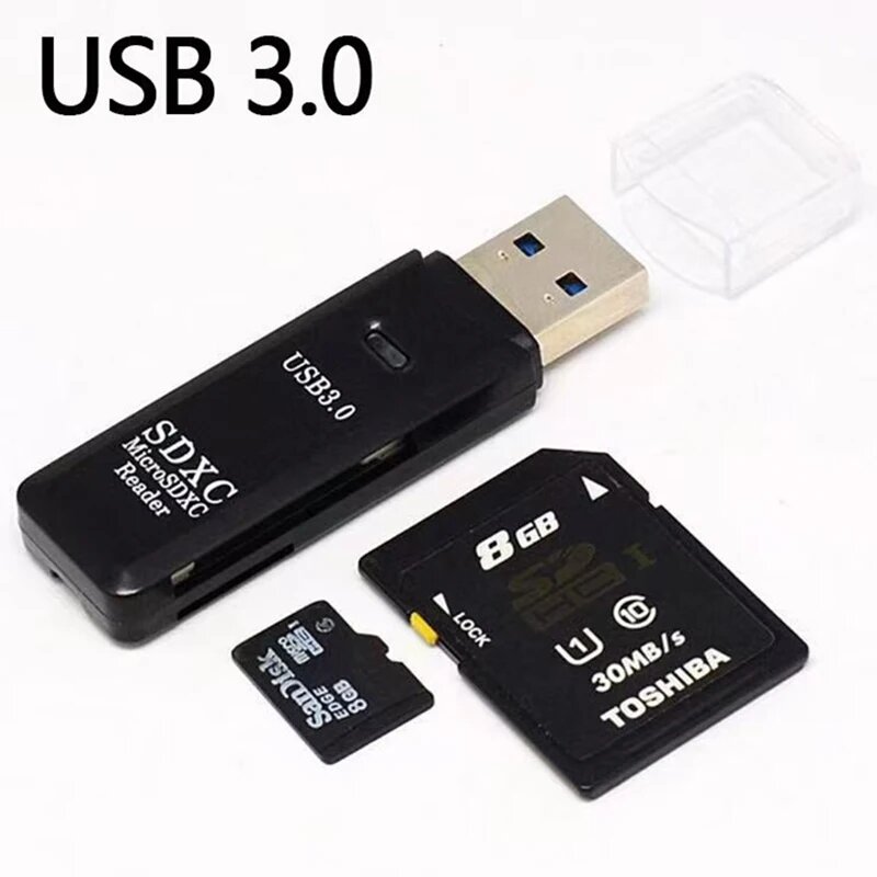 USB 3.0 адаптер SD/MicroSD черный 2-в-1
