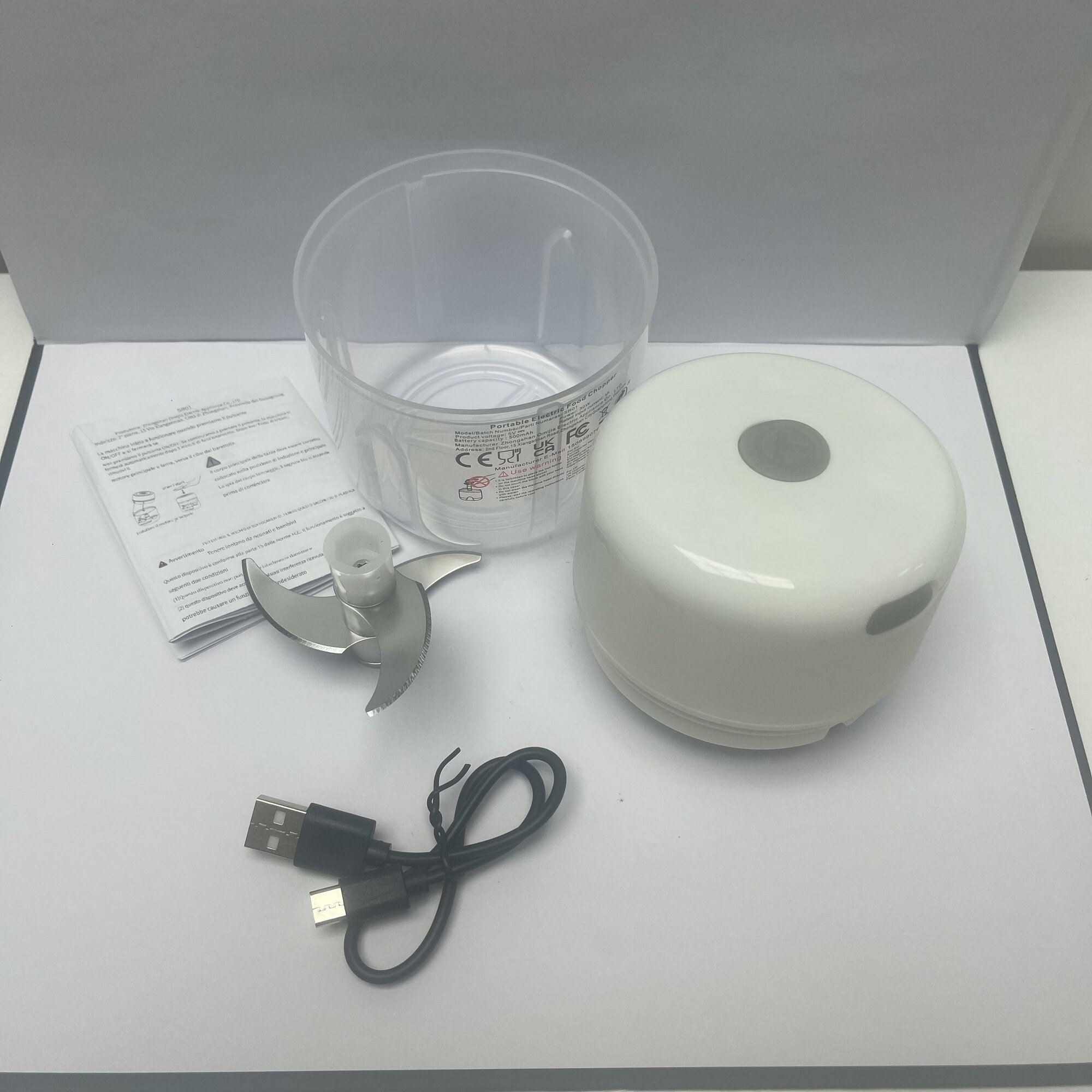 Мини-кухонный комбайн для мяса, овощей, чеснока и фруктов, USB-питание, 5 предметов, белый