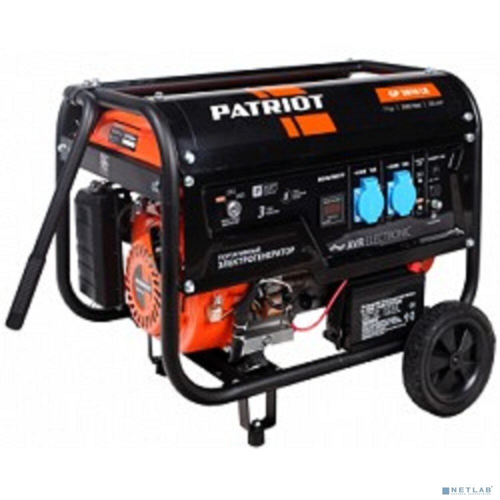 Генератор бензиновый PATRIOT GP 3810LE [474101550] {Двигатель: 4т, OHV, АИ-92, 210 сс, 7.0 л. с; Мощность ном/макс: 2.8/3.0 кВт; Объём бака: 15 л; Розетки: 2 евро 16А; Вес: 49 кг;}