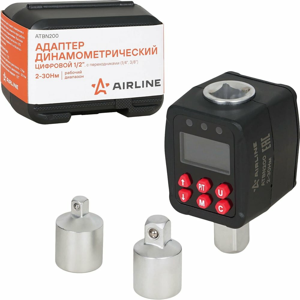 Адаптер динамометрический цифровой AIRLINE 1/2 2-30Нм, с переходниками,1/4, 3/8, кейс ATBN200