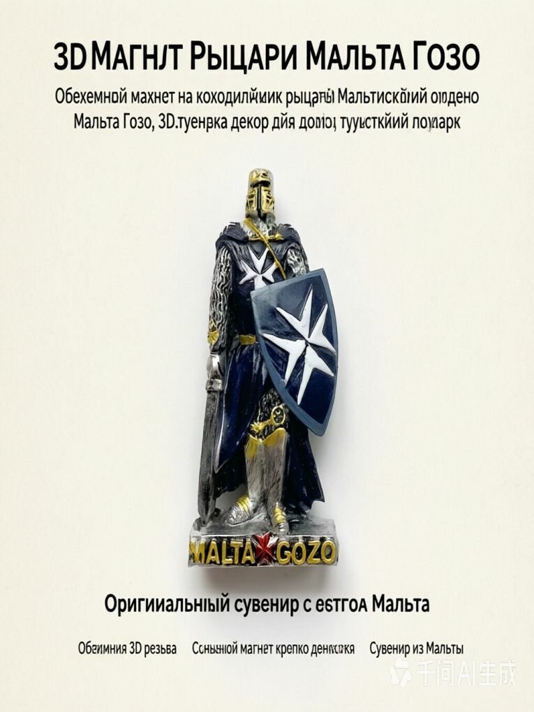 Наклейка на холодильник с рельефным изображением рыцаря Средиземноморья Сувенир в виде 3Dизображения мальтийского рыцаря