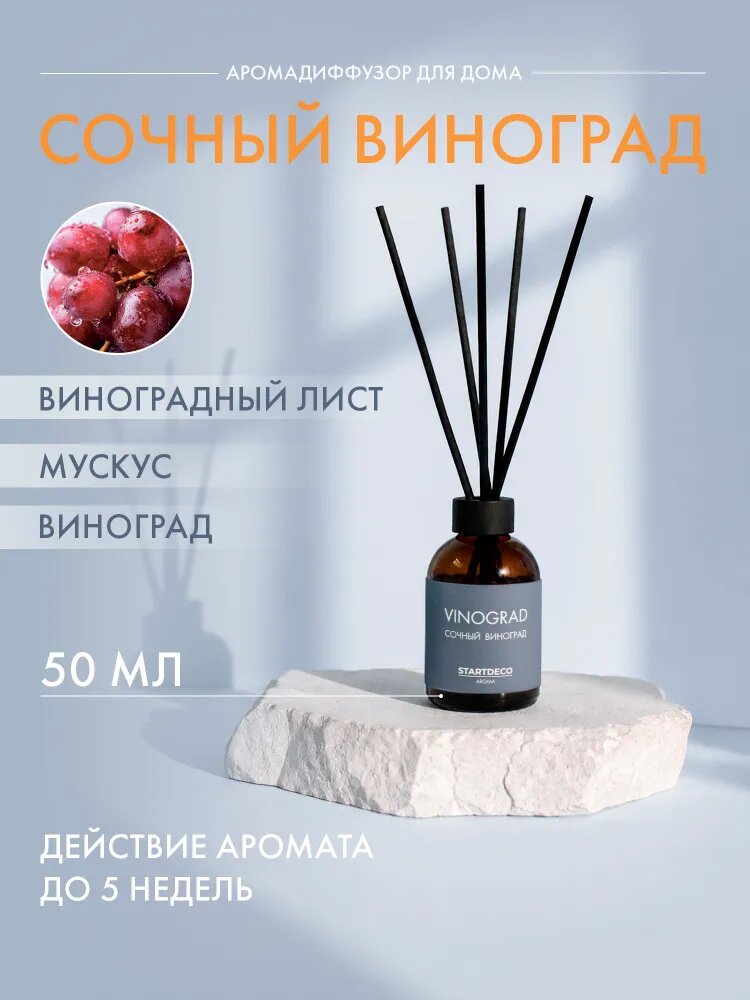Диффузор для дома с палочками, Сочный виноград, 50 мл. Startdeco