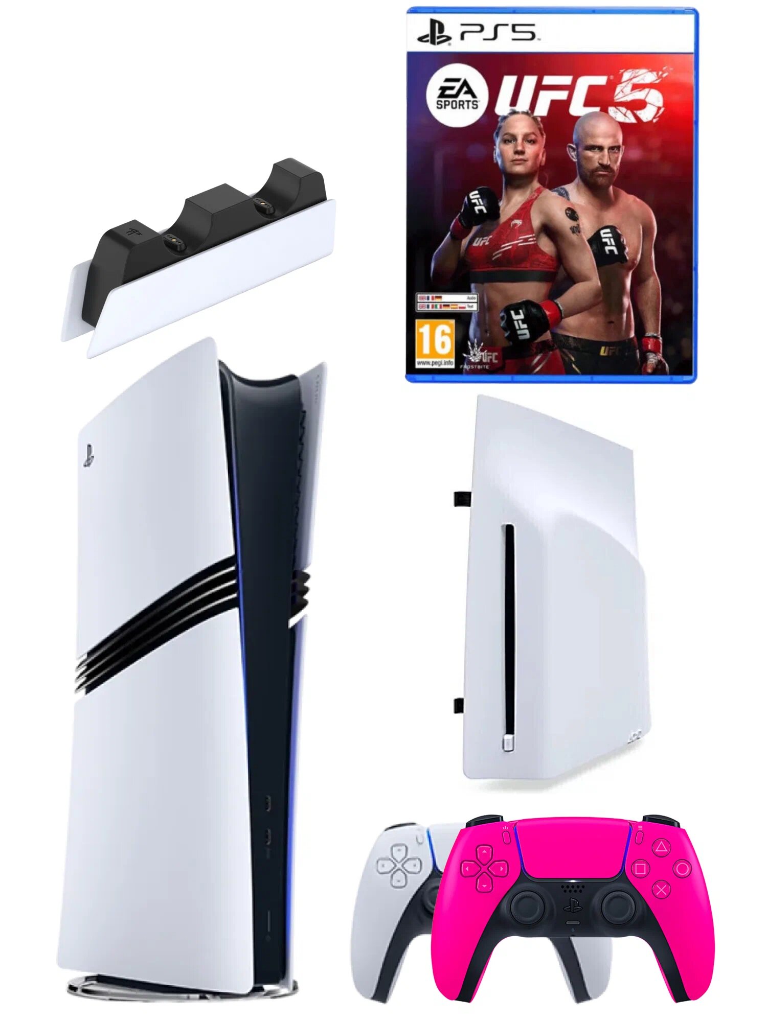 Игровая приставка Sony PS 5 Pro Digital Edition+Зарядная станция+ Дисковод +2-ой геймпад+UFC 5 , 2Tb SSD