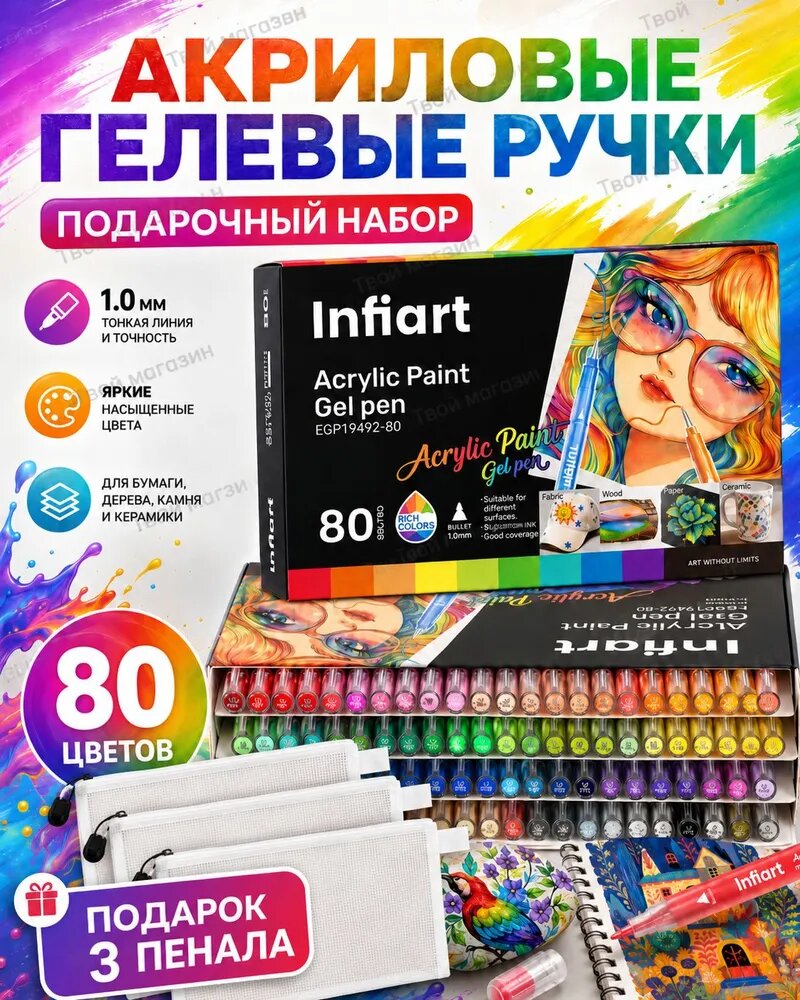 Infiart Набор ручек Маркерная, толщина линии: 1 мм, 80 шт.