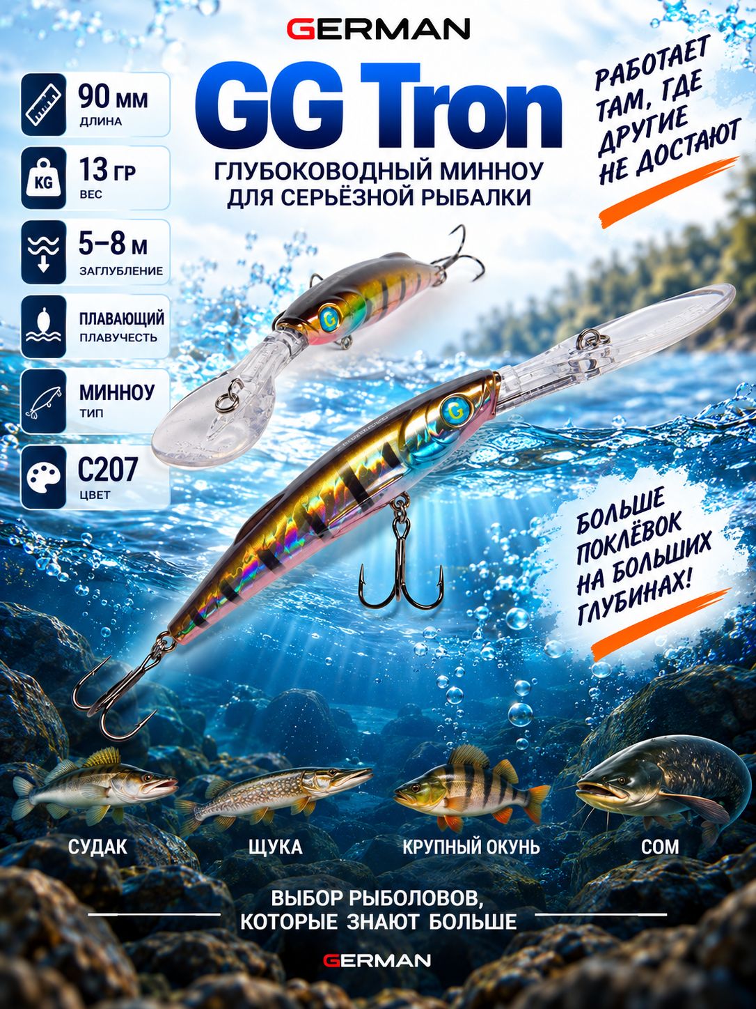 Воблер "GG Tron" 90 мм / 13 гр / C207 цвет
