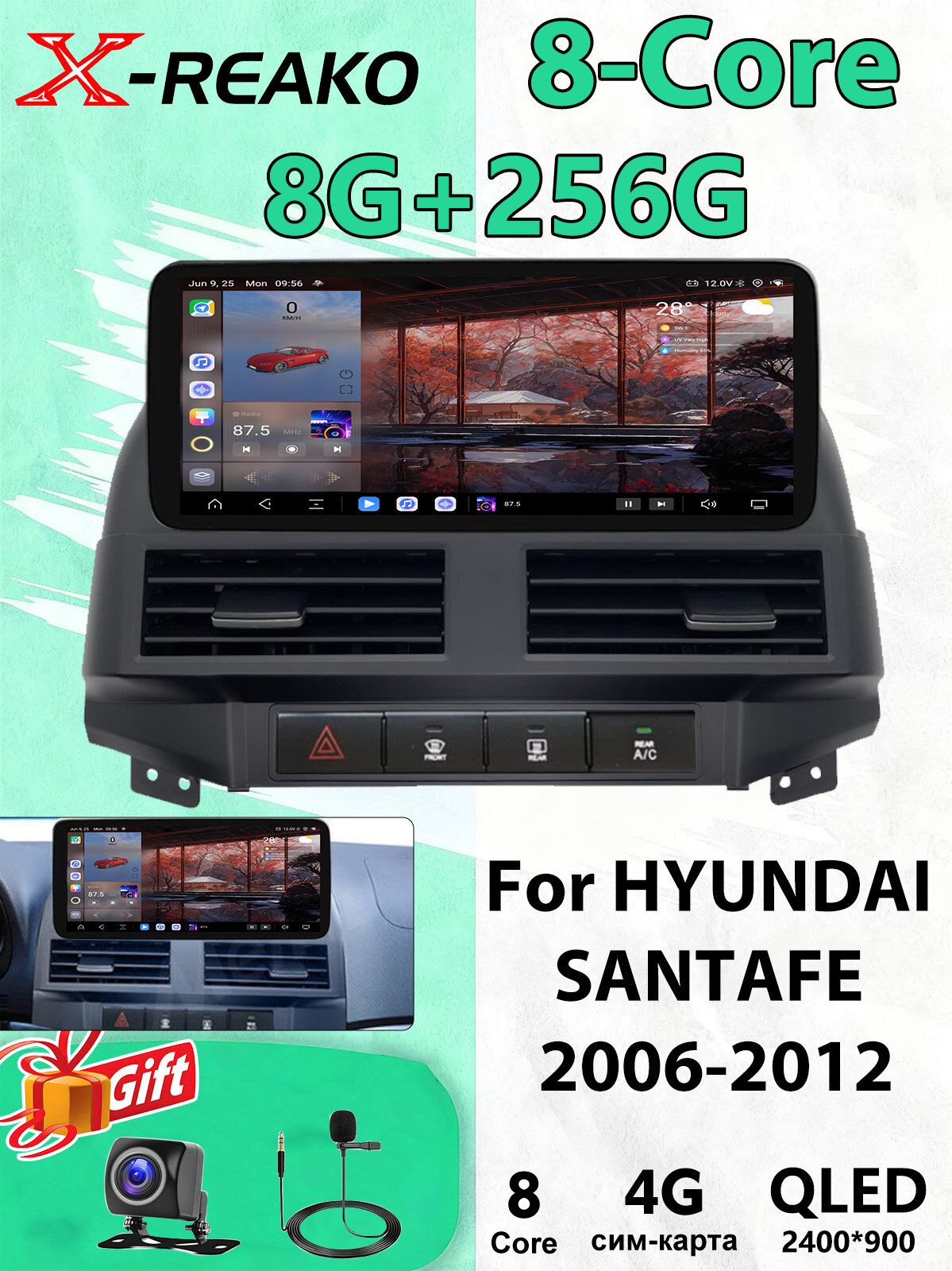 Магнитола для HYUNDAI SANTAFE 2006-2012 экран 12.3 дюймов Андроид wifi Bluetooth GPS