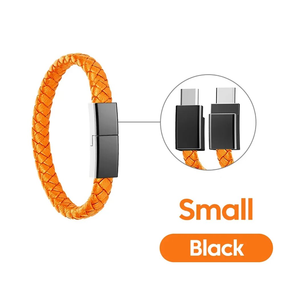 Браслет-кабель USB-C Type-C черный, Small