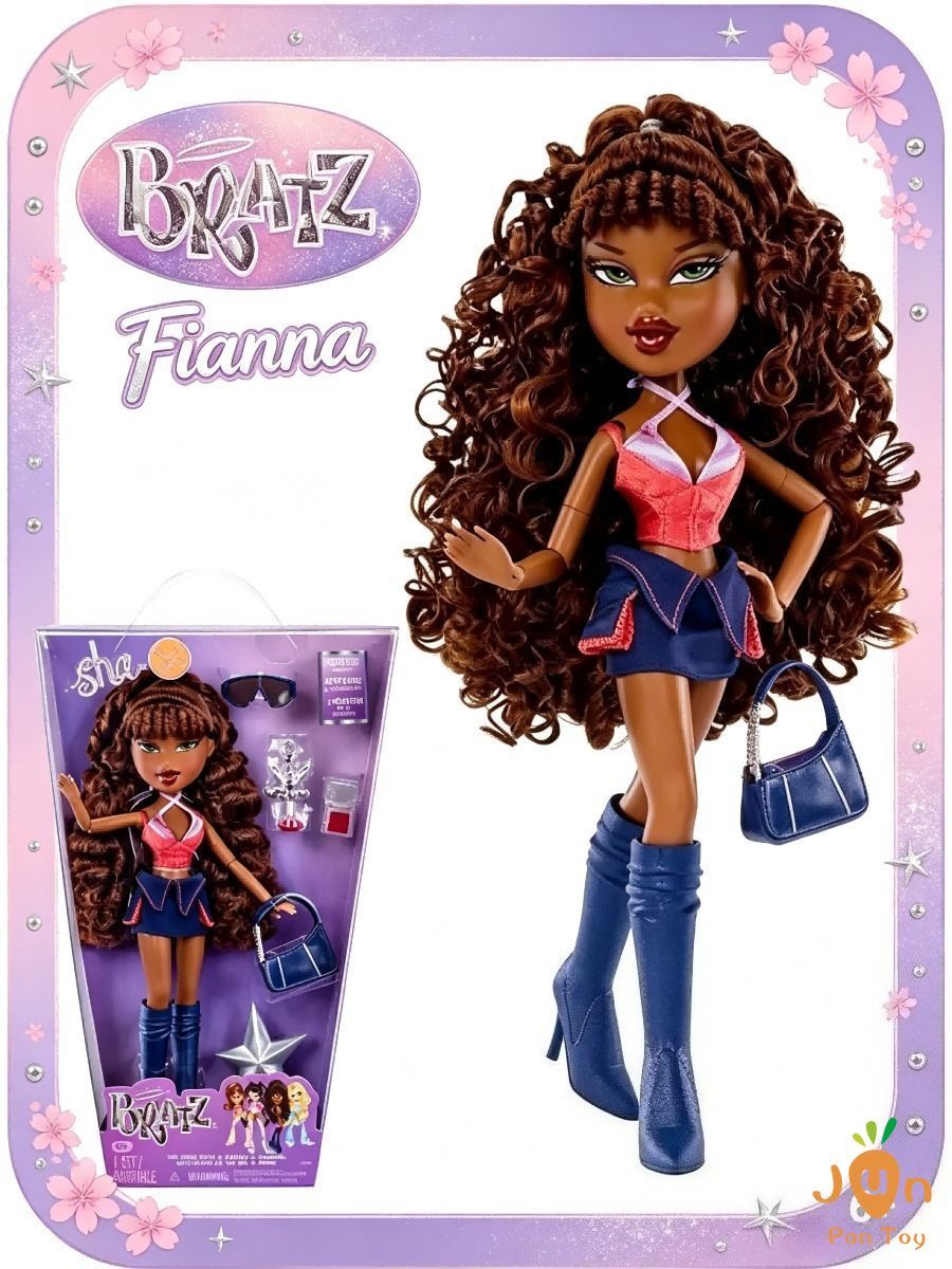 MGA Bratz Sasha 2001 Reimagined Fashion Doll / Модная кукла, пышные каштановые кудри, розовый топ, синяя юбка, набор аксессуаров, для коллекции, от 6 лет, подарок на день рождения