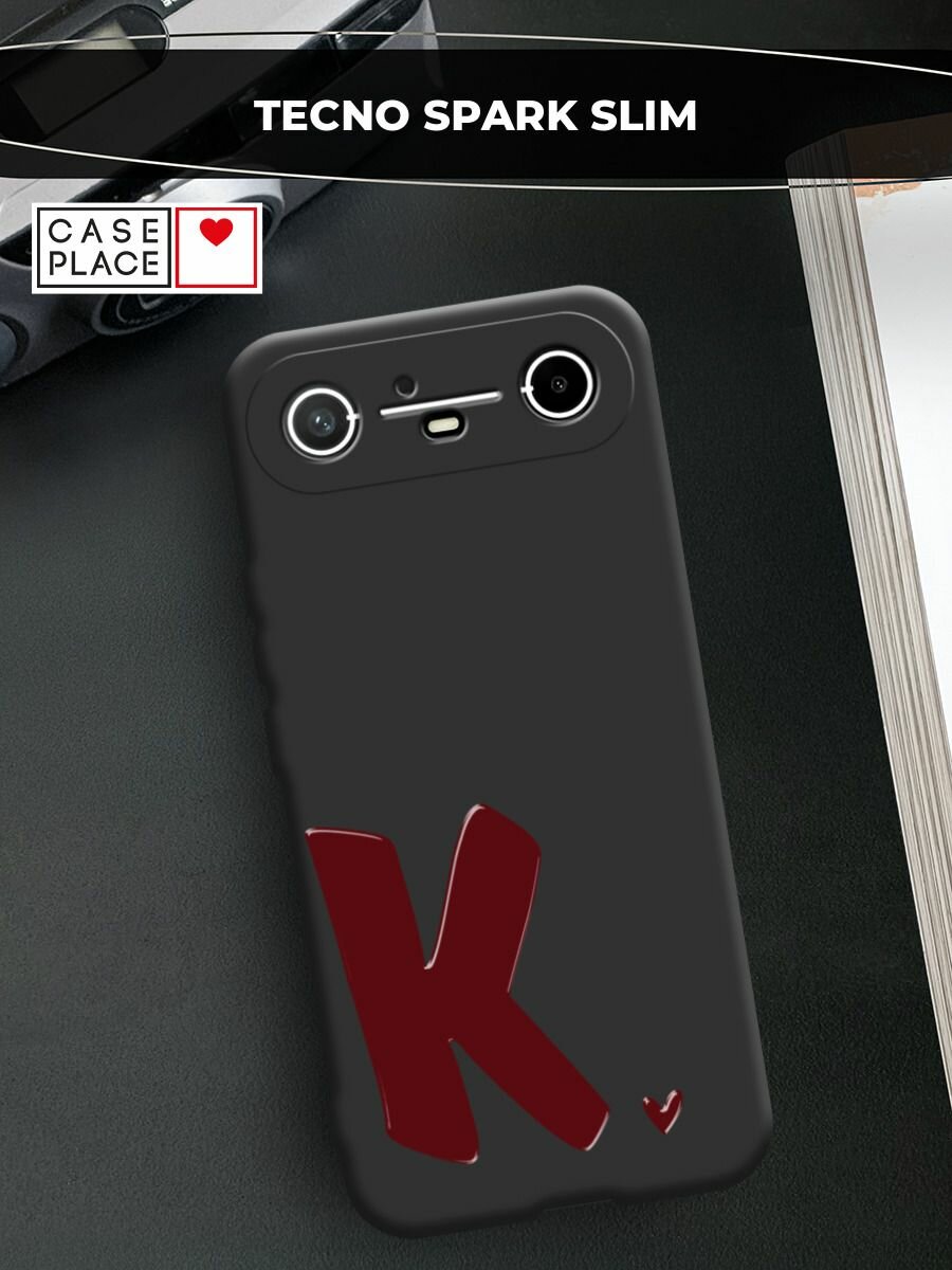 Чехол на Tecno Spark Slim / Текно Спарк Слим с принтом Буква K бордо
