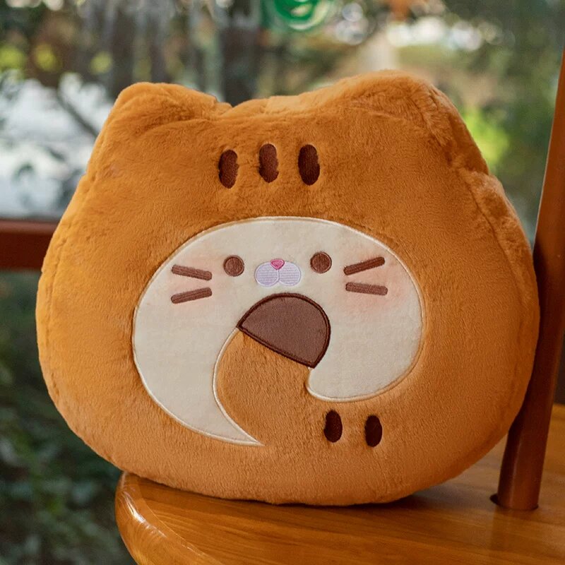 Кошачий меховой валик-игрушка (Taqi) - 50 см, 0.628 кг, темно-коричневый цвет, плюшевая игрушка в подарок
