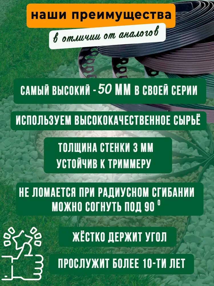 Бордюр садовый пластиковый черный 50мм высота забора 10 метров длина 3мм толщина — фото 1