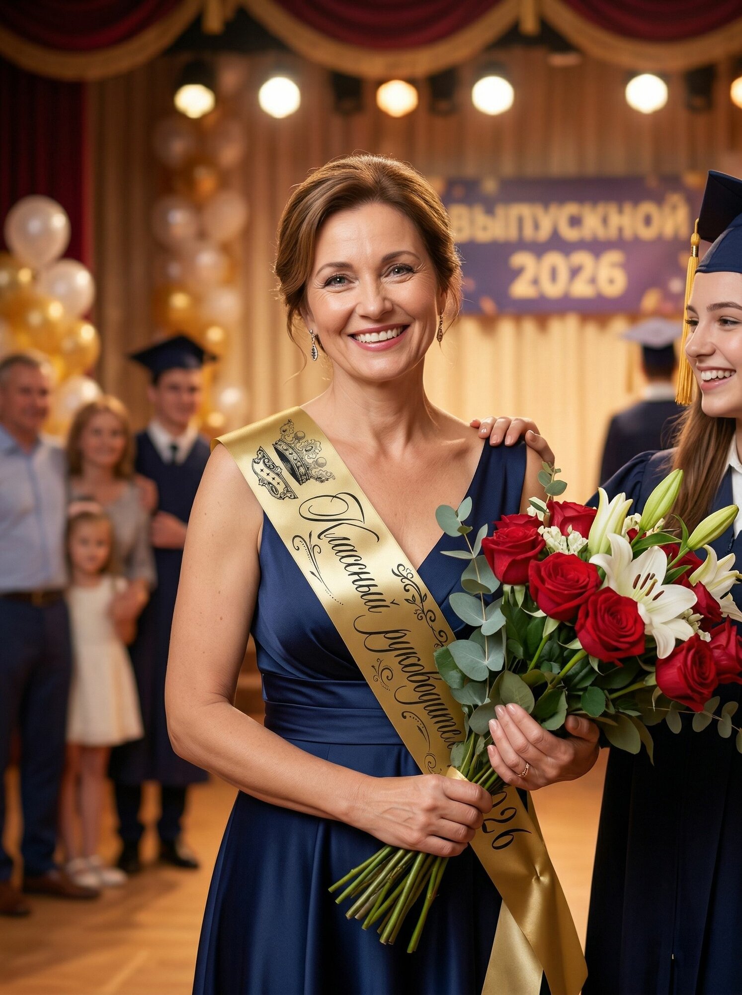 Лента Классный руководитель 2026 сатин премиум, цвет ленты темно-бежевый, цвет надписи черный, 1 шт