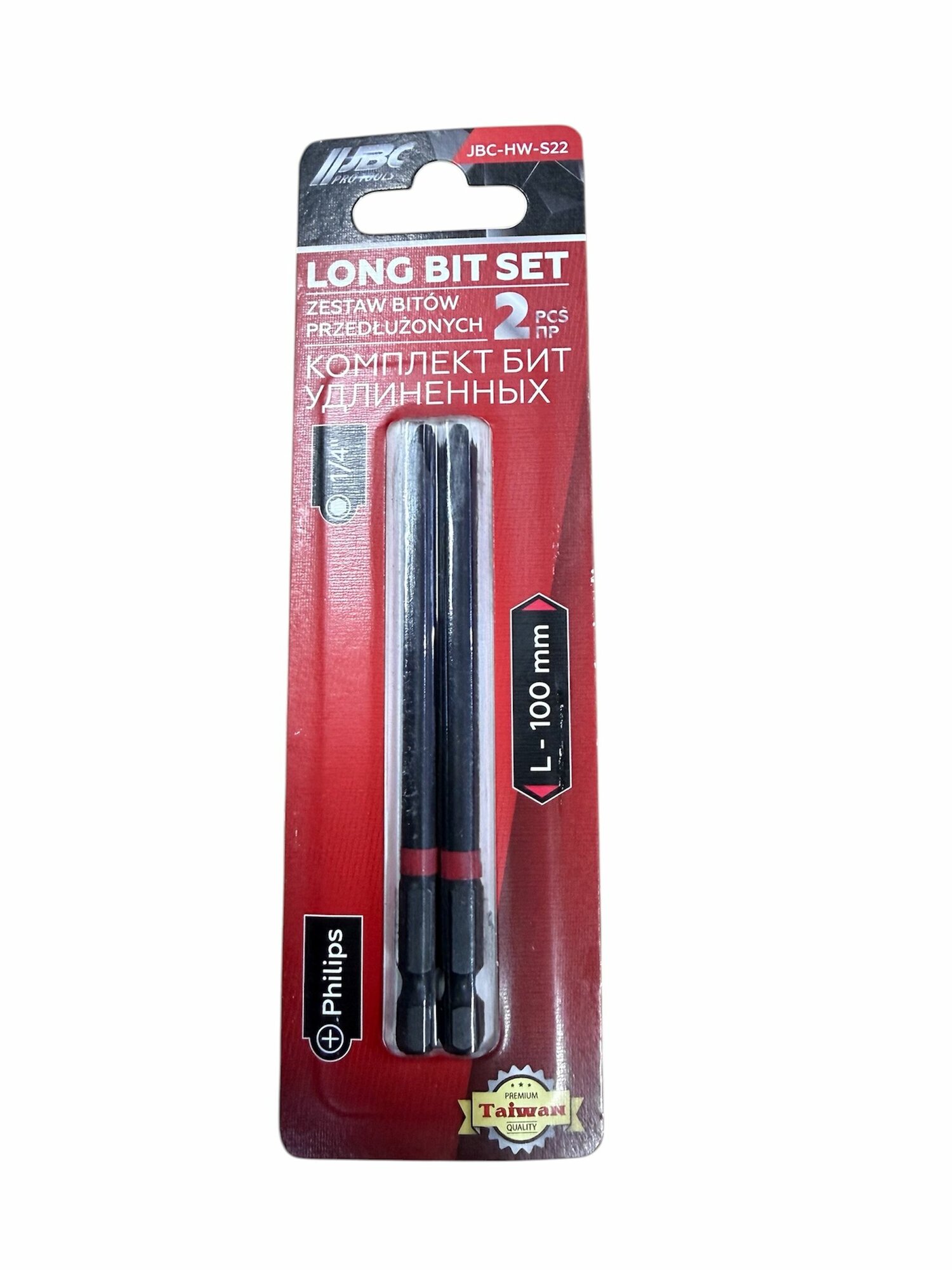 Набор бит PH2х100мм. 1/4 под шурупов. длинные черн. набор 2пр. JBC-HW-S22